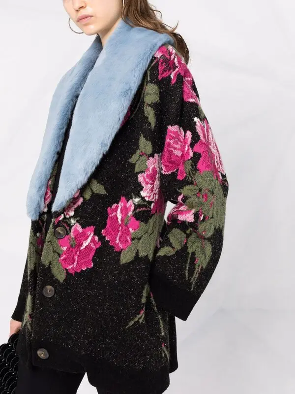 Blumarine Floral-print Belted Coat