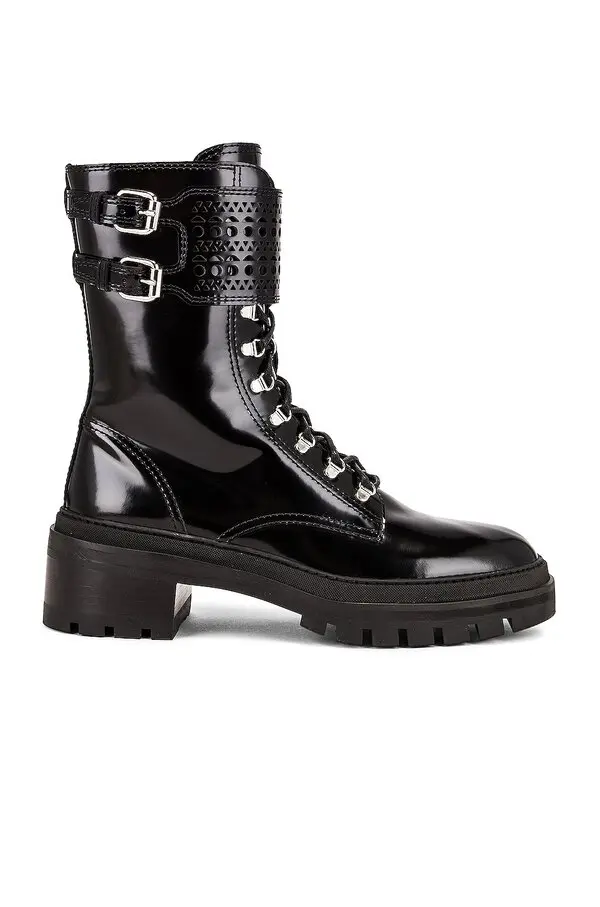 Alaïa Black Patent Leather Lace-up Buckle Ankle Boots