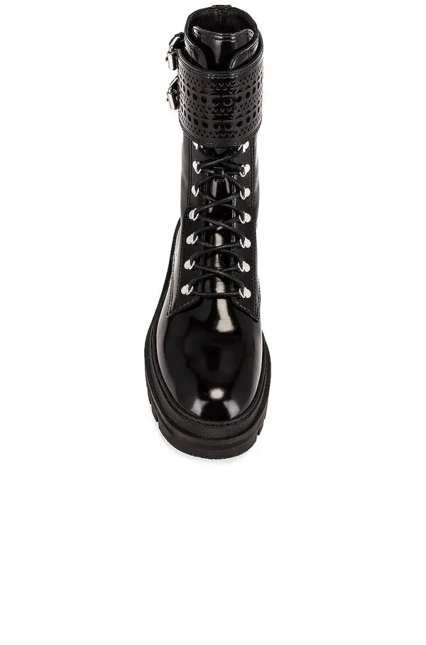 Alaïa Black Patent Leather Lace-up Buckle Ankle Boots