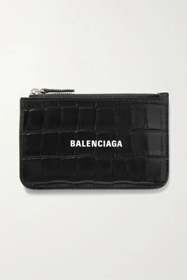 Balenciaga Cash Printed Croc-effect Leather Cardholder - Black