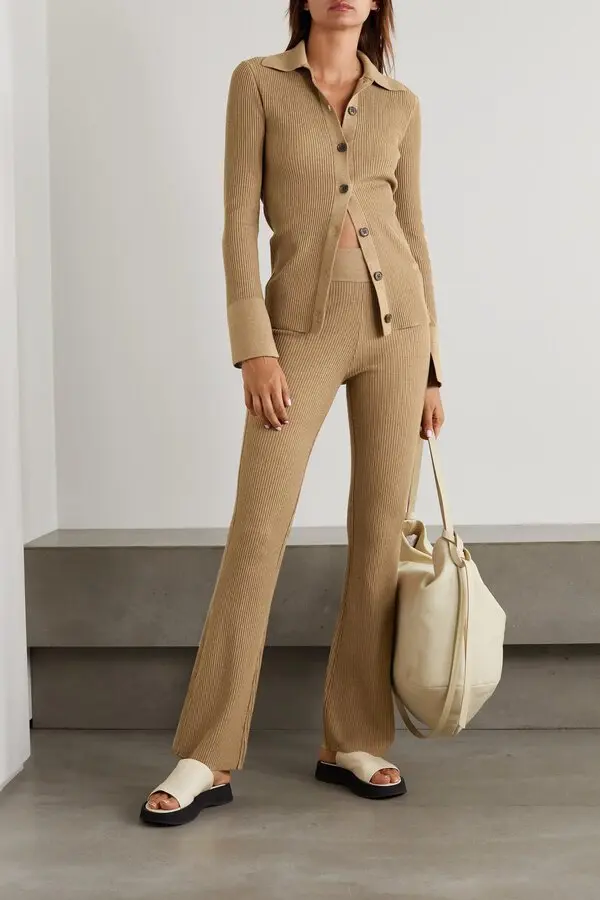 FRAME Ribbed Cotton-blend Flared Pants