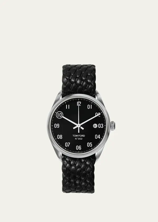 Tom Ford N.002 Watch, Stainless Steel With Leather Strap - Black