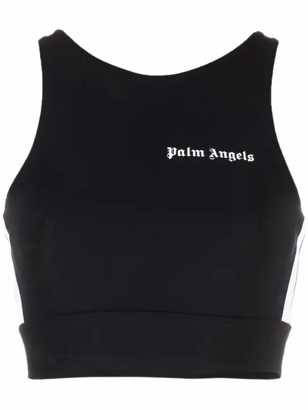 Palm Angels Side-stripe Cropped Top - Black
