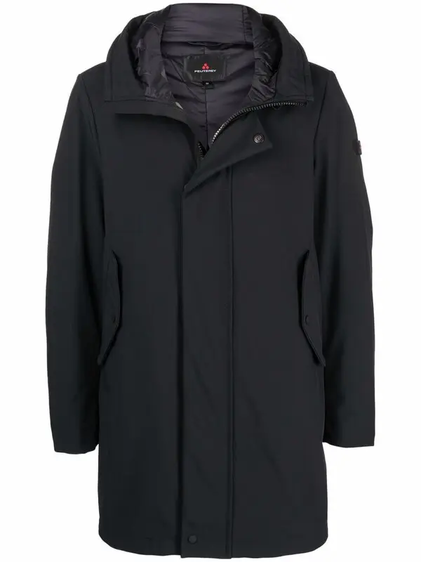 Peuterey Logo Patch Hooded Coat - Black