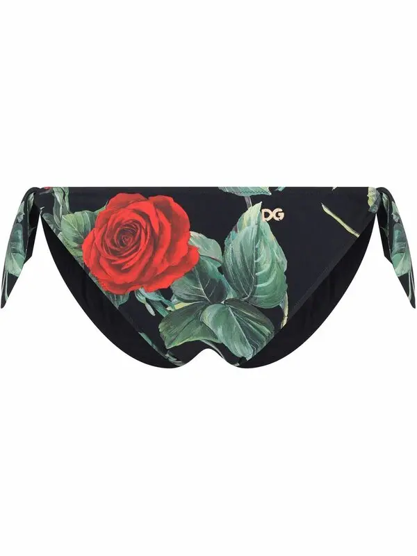 Dolce & Gabbana Rose-print Bikini Bottom - Black