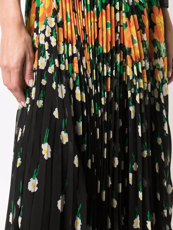 Red Valentino Floral-print Pleated Midi Skirt - Black