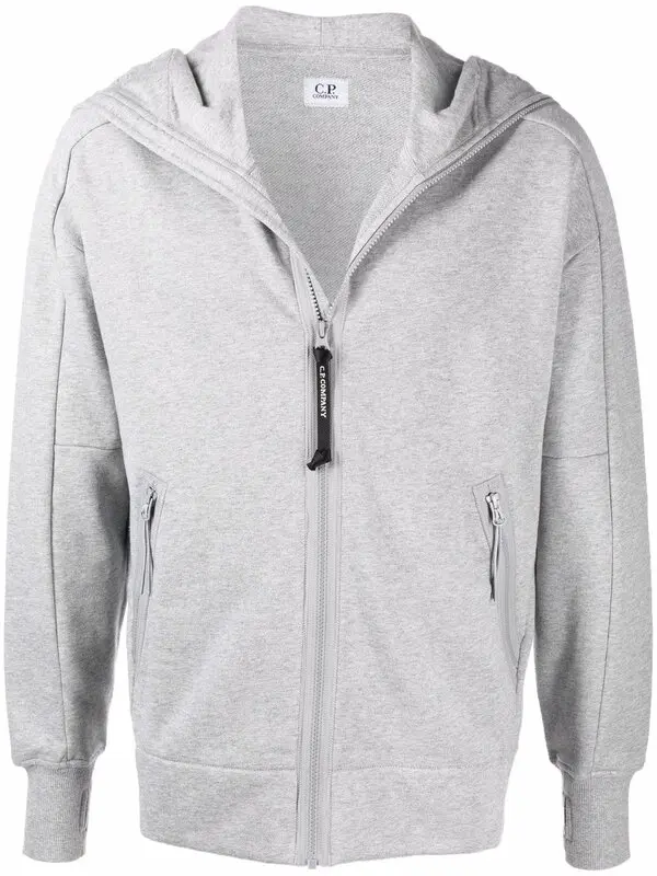 C.P. COMPANY Raised Fleece Zip-up Hoodie - Grey