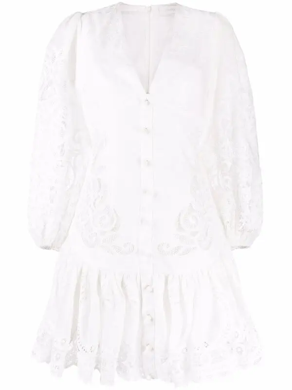 Zimmermann Mae Lace Button-Front Mini Dress In White - 44% Off |  Editorialist