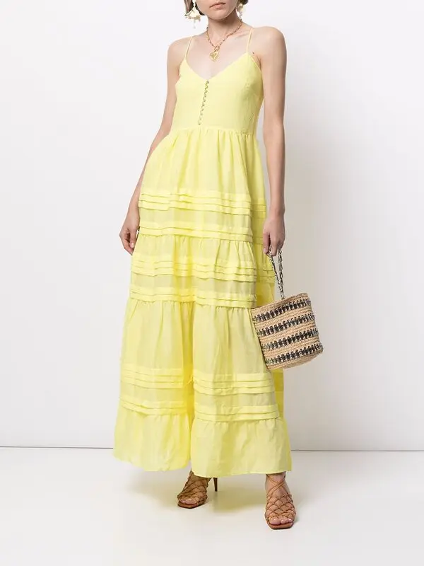 Alemais Fleur Tiered Midi Dress - Yellow | Editorialist