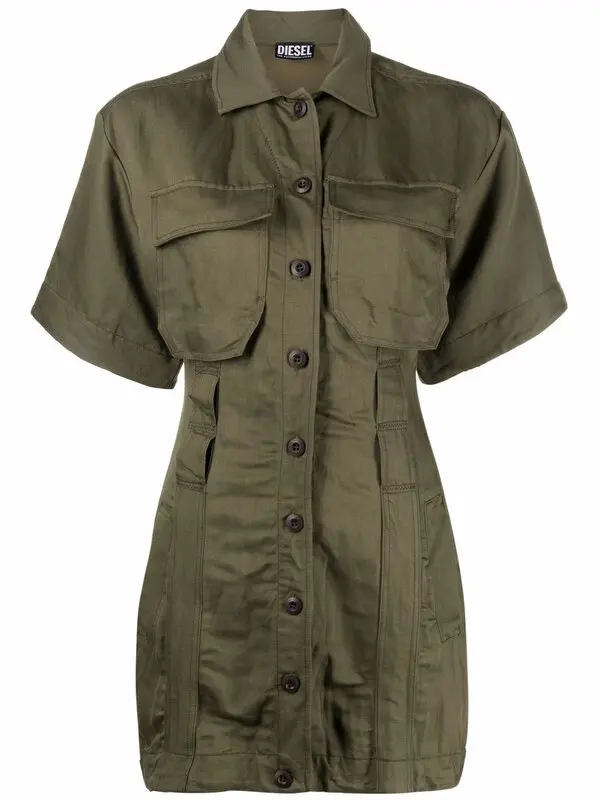 DIESEL® Multi-pocket Twill Shirt Dress - Green