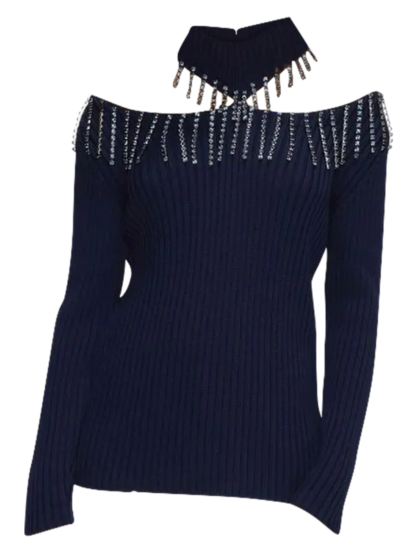 CHRISTOPHER KANE Crystal-embellished Virgin Wool Jumper - Blue