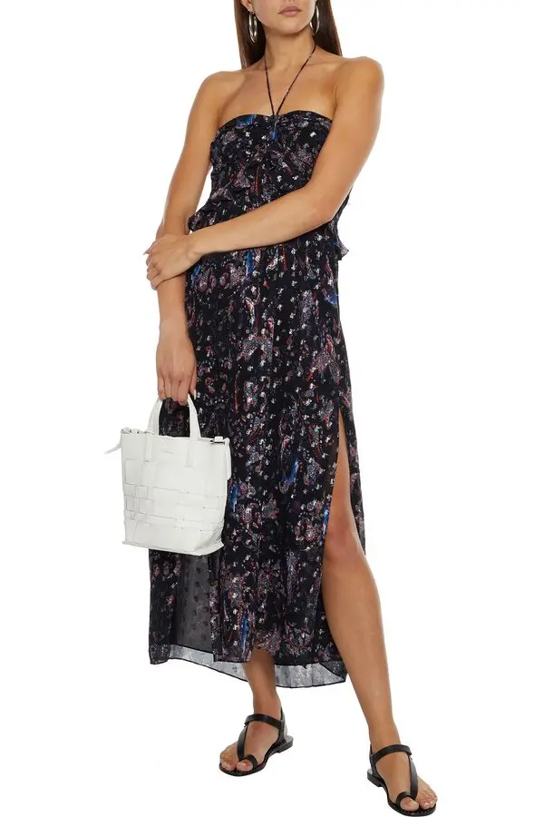 Iro Paris Somov Printed Metallic Fil Coup Georgette Halterneck Midi Dress  In Black - 65% Off | Editorialist