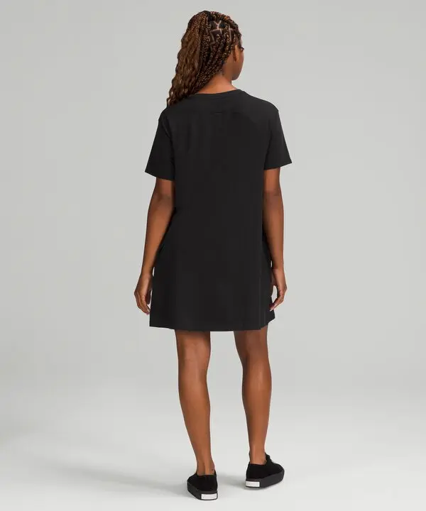 black t shirt dress with pockets Bali Solid Stretch Short Sleeve Dress - Black main image 0