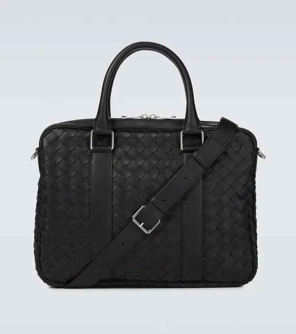 Bottega Veneta Classic Medium Intrecciato Leather Briefcase - Black