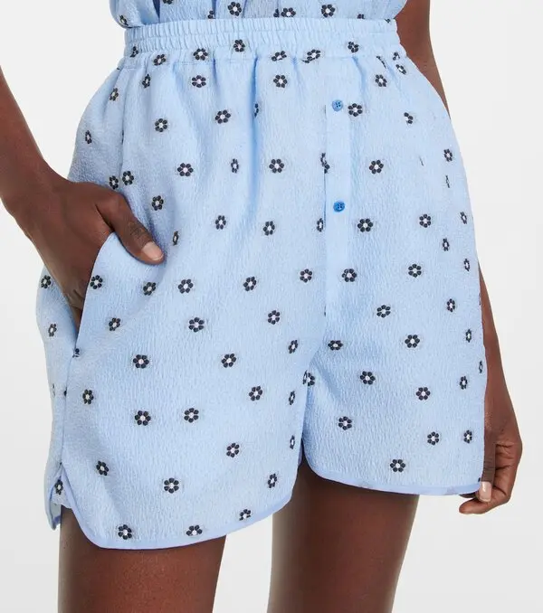 Cecilie Bahnsen Nivi Floral Jacquard Shorts In Blue - 50% Off