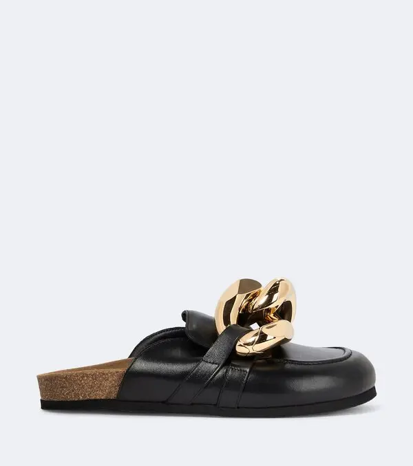 JW Anderson Curb Chain Mules In Calf Leather - Black