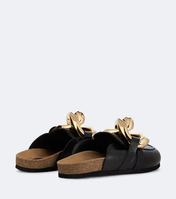 JW Anderson Curb Chain Mules In Calf Leather - Black