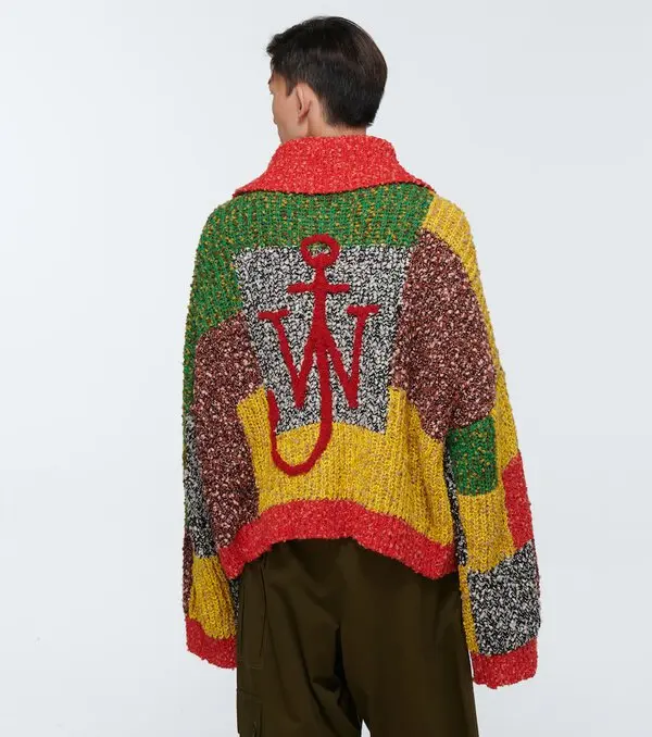 Jw Anderson Anchor Patchwork Cardigan In Multicoloured - 60% Off