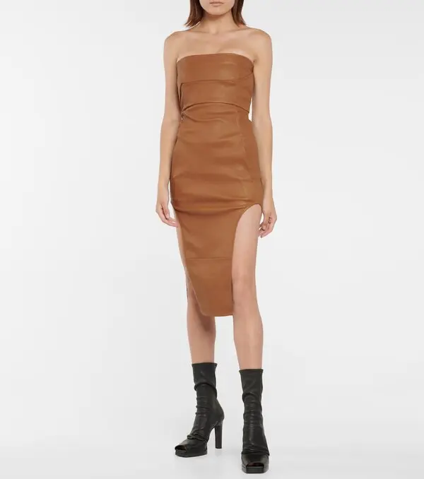 Rick Owens Leather Midi Dress In Brown - 42% Off | Editorialist