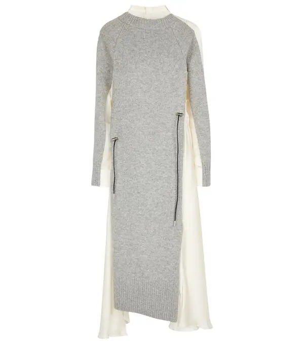Sacai Hybrid Wool Midi Dress In Multicoloured - 30% Off | Editorialist