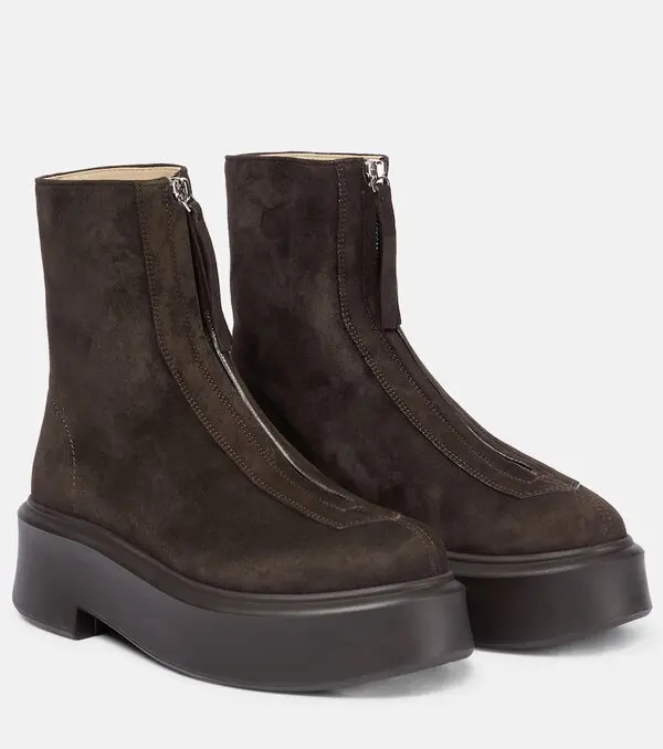 THE ROW Zipped Suede Ankle Boots - Brown
