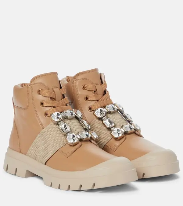 ROGER VIVIER Viv Desert Leather Ankle Boots - Brown