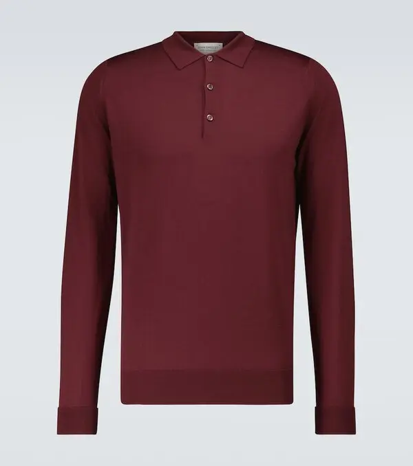 トップス John Smedley Long Sleeve Burgandy L John Smedley Cotswold Long-Sleeved Polo Shirt In Red - 30% Off