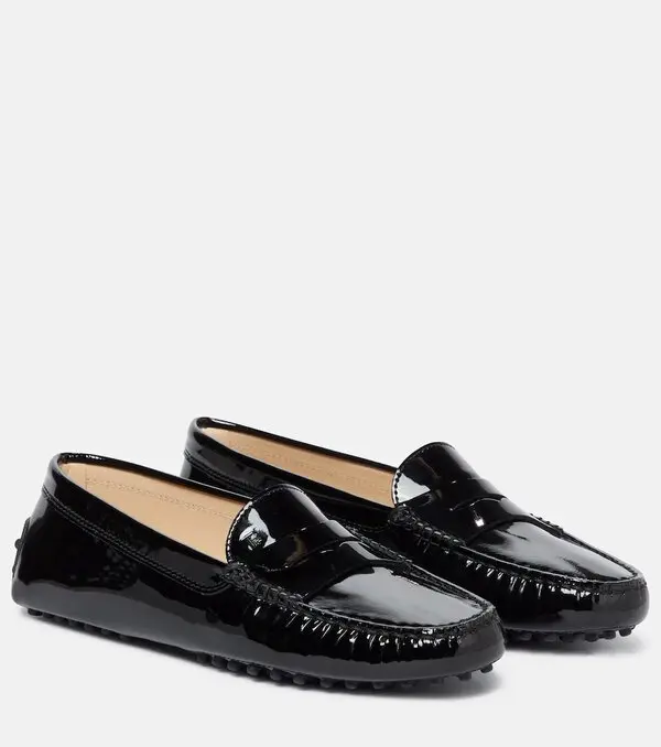 TOD'S Gommino Patent Leather Moccasins - Black