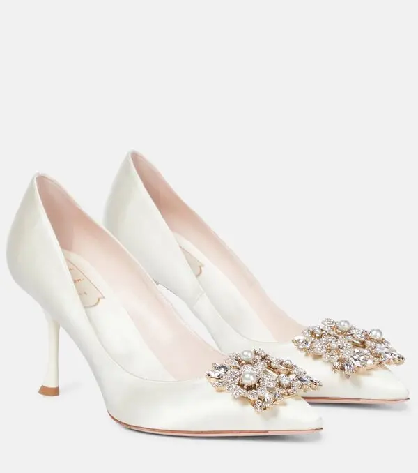 ROGER VIVIER Rv Bouquet 85 Embellished Satin Pumps - White