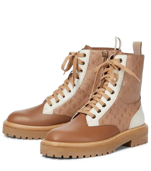 JIMMY CHOO Cora Embossed Leather Combat Boots