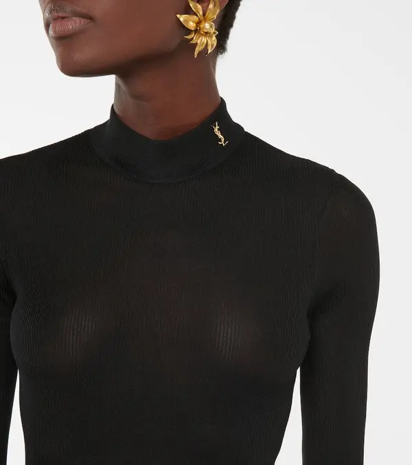 Saint Laurent Monogram Silk Mockneck Top