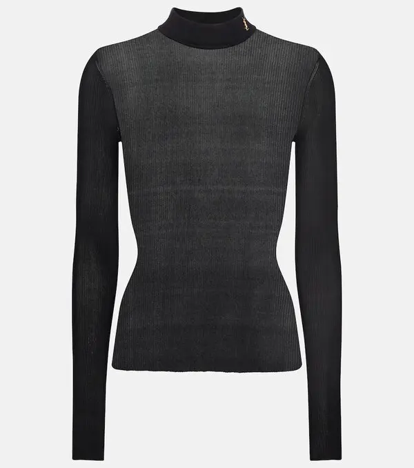 Saint Laurent Monogram Silk Mockneck Top - Black