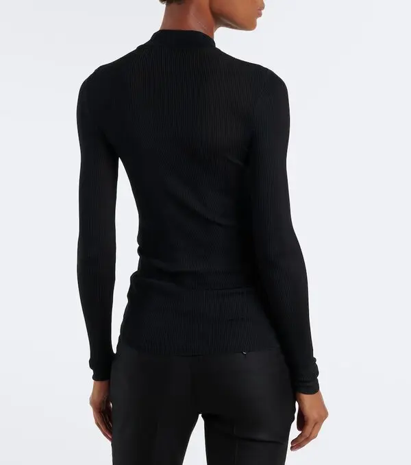 Saint Laurent Monogram Silk Mockneck Top - Black