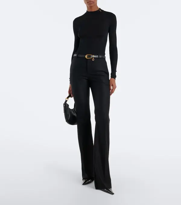 Saint Laurent Monogram Silk Mockneck Top - Black