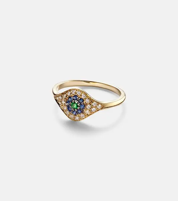 Ileana Makri 18kt Yellow Ring With Diamonds, Sapphires, And Tsavorite - Gold