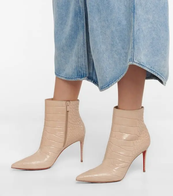 CHRISTIAN LOUBOUTIN Croc-effect Leather Ankle Boots