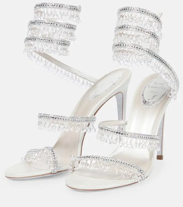 Rene Caovilla Chandelier Embellished Leather Sandals - Silver