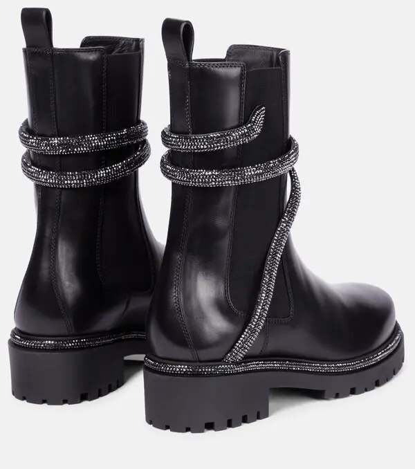 Rene Caovilla Cleo Embellished Leather Chelsea Boots - Black