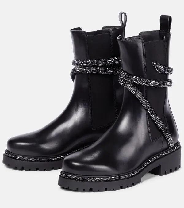 Rene Caovilla Cleo Embellished Leather Chelsea Boots - Black