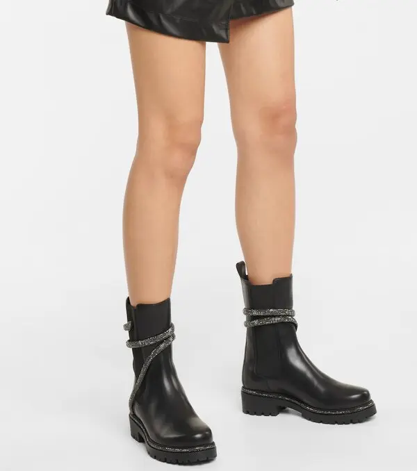 Rene Caovilla Cleo Embellished Leather Chelsea Boots - Black
