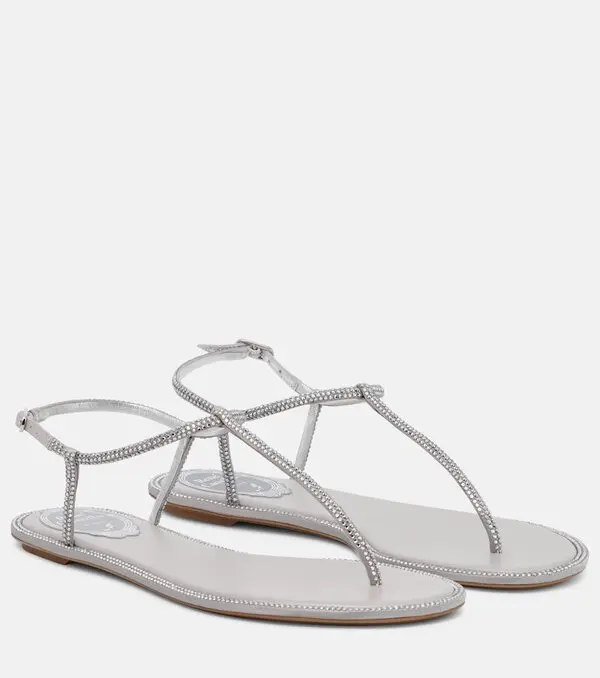 Rene Caovilla Diana Embellished Thong Sandals - Grey