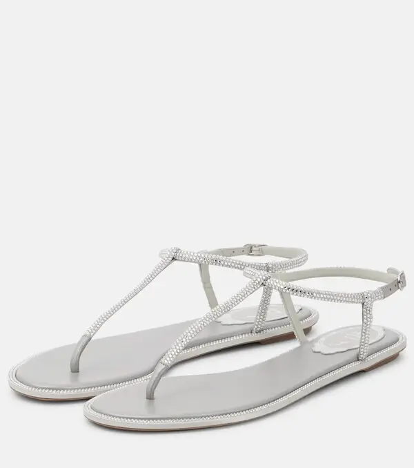 Rene Caovilla Diana Embellished Thong Sandals - Grey