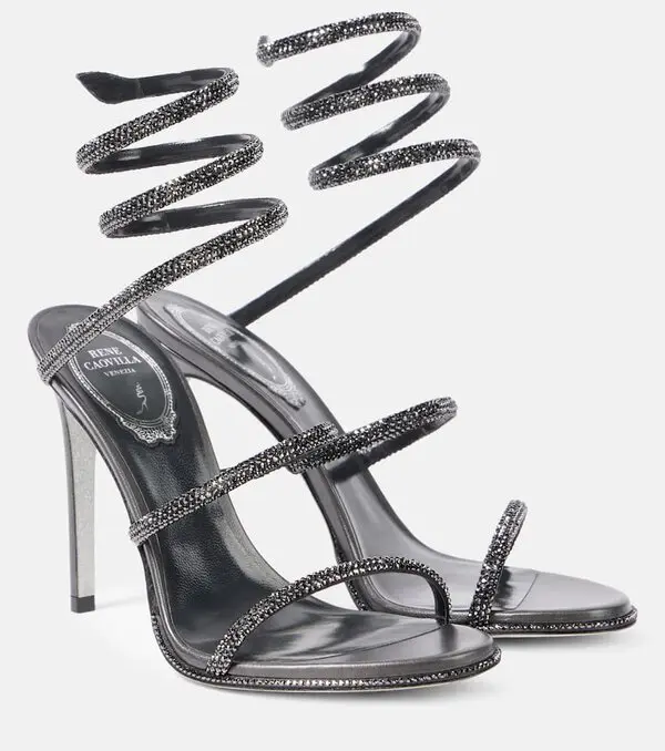 Rene Caovilla Cleo Embellished Leather Sandals - Grey