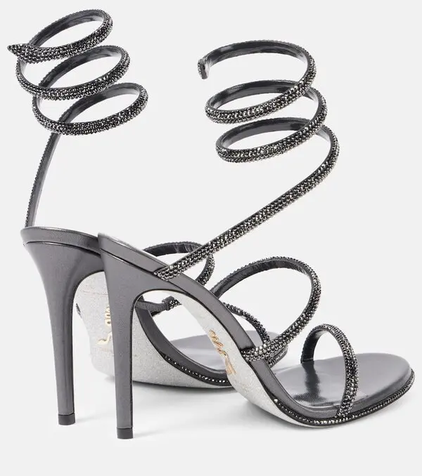 Rene Caovilla Cleo Embellished Leather Sandals - Grey