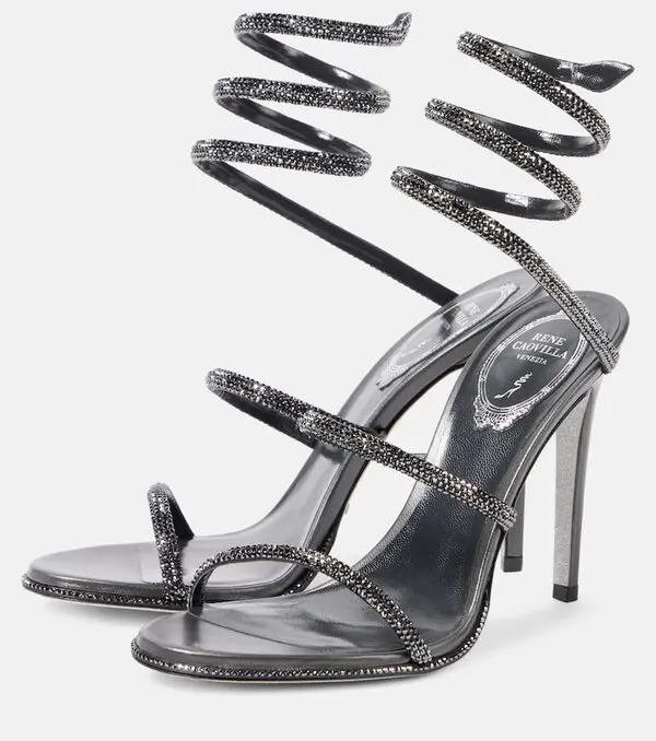 Rene Caovilla Cleo Embellished Leather Sandals - Grey