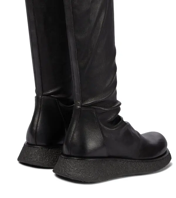 Rick Owens Creeper Stocking Leather Over-The-Knee Boots In Black