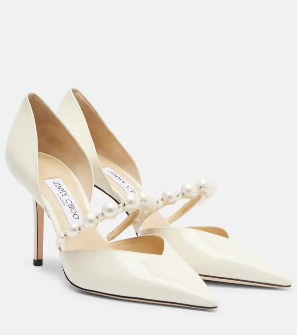 JIMMY CHOO Aurelie 85 Patent Leather Pumps - White