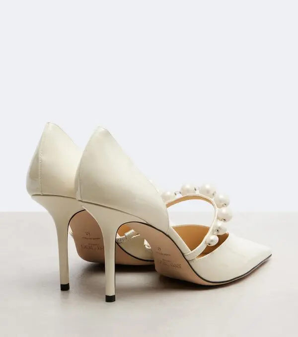 JIMMY CHOO Aurelie 85 Patent Leather Pumps - White