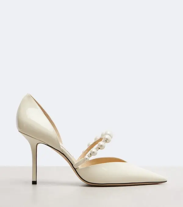 JIMMY CHOO Aurelie 85 Patent Leather Pumps - White