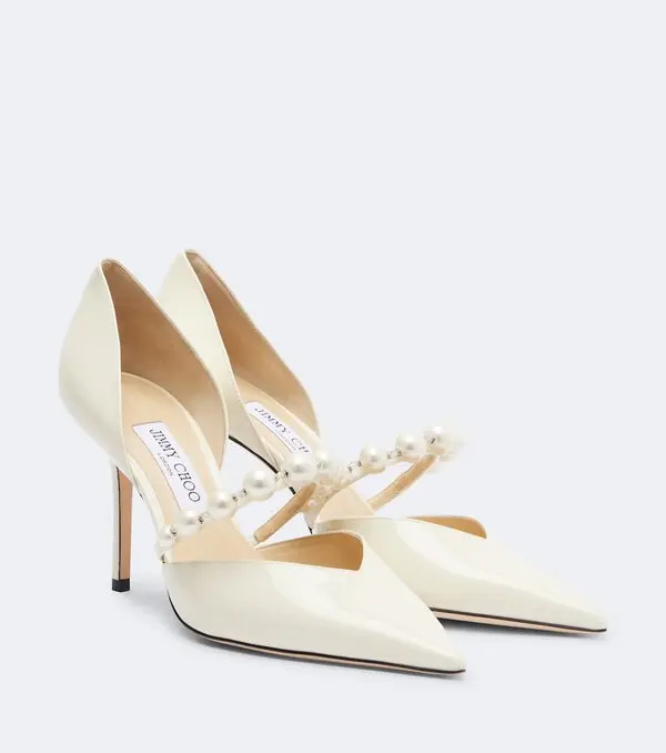 JIMMY CHOO Aurelie 85 Crystal Pumps - White